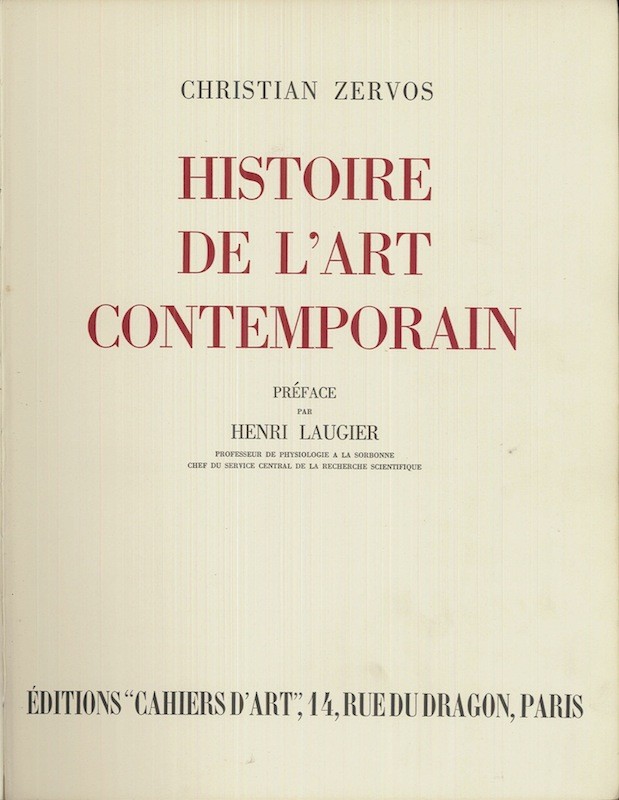 Christian ZERVOS, HISTOIRE DE L’ART CONTEMPORAIN, – Galerie 1900 2000