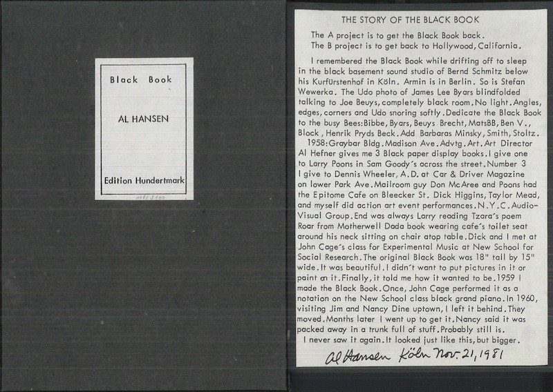 Al HANSEN, BLACK BOOK, – Galerie 1900 2000